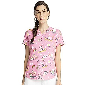 Tooniforms Women Scrubs Top V-Neck Print TF770, XL, Hello Kitty Sunshine