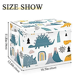 SUABO Dinosaur Cartoon Funny Dinosaur Storage Bin with Lid Large Oxford Cloth Storage Boxes Foldable Home Cube Baskets Closet Organizers for Nursery Bedroom Office