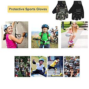 Kids Road Bike Gloves Half Finger MTB Cycling Gloves Roller Skating Mitten Breathable Anti Slip Shock Absorbing Workout Gloves Short Sports Gloves Fingerless Riding Fishing Golf Gloves for Boys Girls