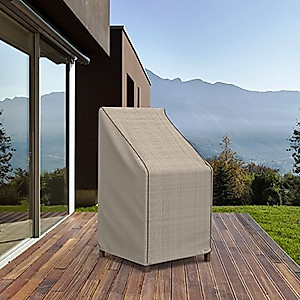 Budge P1A01PM1 English Garden Patio Stack of Chairs Barstool Cover Heavy Duty and Waterproof, Chairs Chair, Two-Tone Tan