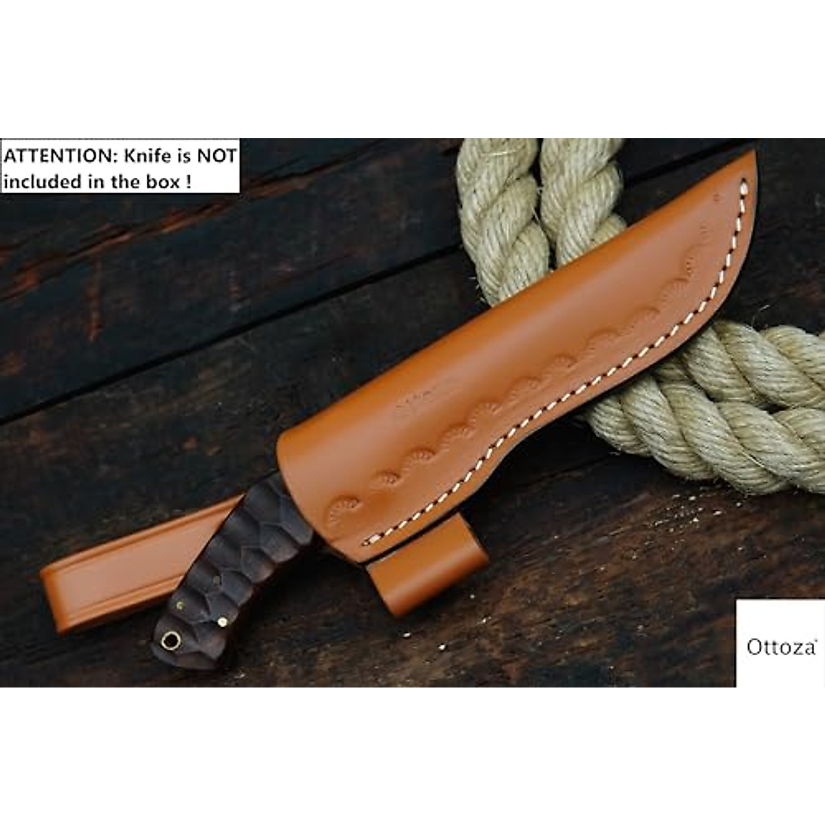 Ottoza Custom Handmade Brown 7" Leather Knife Sheath for 7 inch Blade for Bushcraft Knife - Hunting Knife - Camping Knife - Survival Knife - Fixed Blade Knives Vertical Carry/Cow-Buffalo Leather No:74