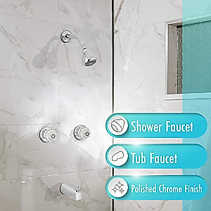 Aqua Vista 10SHO1H-CH-AV Acrylic Knobs Tub and Shower Faucet Trim Kit, Polished Chrome Two Handle