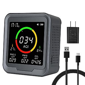 Chaoos 6-in-1 Indoor Air Quality Monitor, Detects CO2, PM2.5, PM10, AQI, Temp and Humidity, AQI Monitor with Alarm, CO2 Monitor for Home, Cellars, Grow Tents, Offices