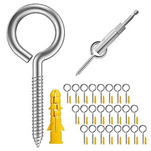 HXLPAY 2” 26 Pack 304 Stainless Steel,Screw Eyes Heavy Duty Screw in Eye Hooks Ring, Yoga & Brazilian Hammocks, Indoor & Outdoor, Self Tapping Screws,Eye Bolt (1 pcs 1/4" hex Shank Wing nut Driver)