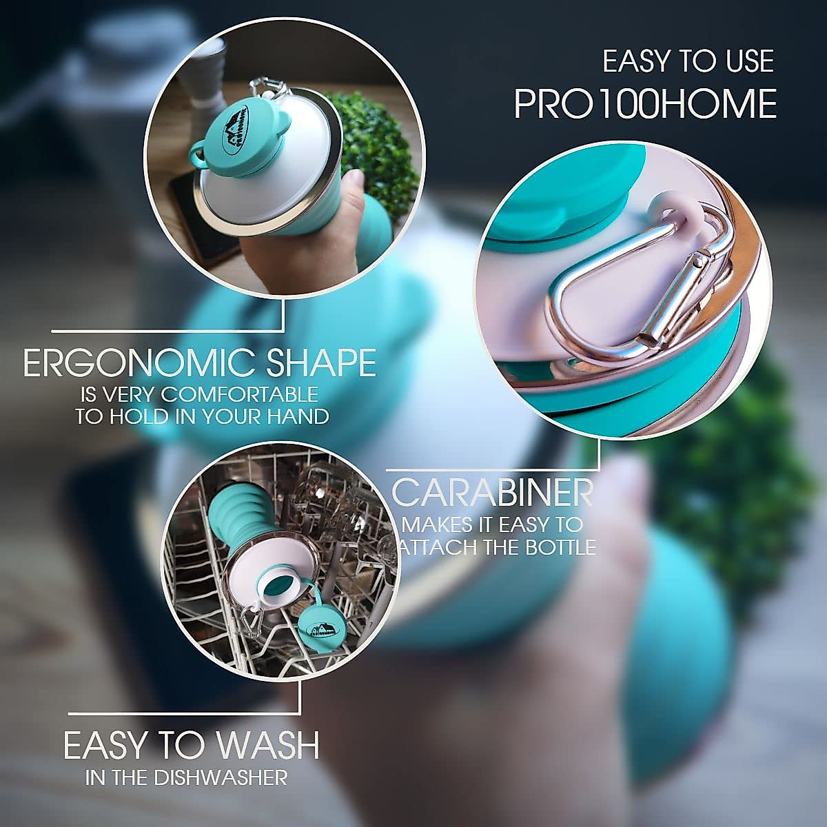 Collapsible water bottles for travel 500 ml, Foldable sports water bottles, small silicone reusable portable water bottle 17 Oz, collapsible water cups for sports hiking running, BPA Free, green