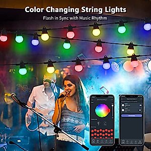 LUMIMAN Smart Color Changing Outdoor String Lights 48FT RGBIC Balcony Light with 15LED G45 Bulbs, APP Control 2.4GHZ WiFi Alexa Google, Connectable for Patio Gazebo Café Backyard