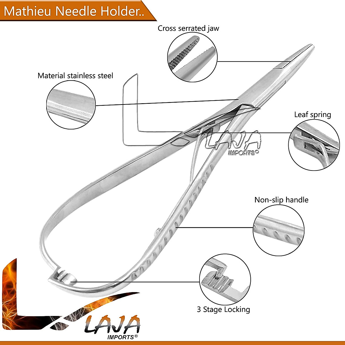 Laja Imports Mathieu Ligature Elastic Placing Plier 5.5" Needle Holder Driver, Ligature Separator Placer, Elastomeric Orthodontic Instruments for Educational Use