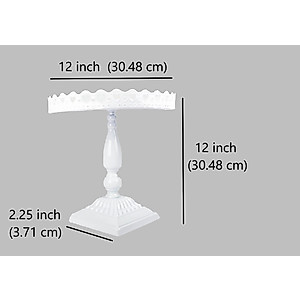 hadaaya 12 Inches White Metal Footed Cake Stand with Hearts Shape Border, Dessert Display Stand, Serving Plate, Pedestal stand for a Birthday party, Weddings, Baby Shower. Christmas Holiday Gifts