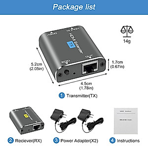 CWZZ HDMI Extender 196ft Over Single Cat 5e/6/7, HDMI Ethernet Extender Balun Adapter HDMI Repeater RJ45 LAN Ethernet Socket Connector HDMI Balun Transmitter Receiver Support 1080p 3D HDMI HDCP EDID