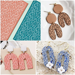 BABORUI Silk Screen Stencils for Polymer Clay, 3Pcs Reusable Silk Screen Stencils with 2Pcs Clay Scraper for Polymer Clay Cutters Clay Earring Jewelry Making Kit