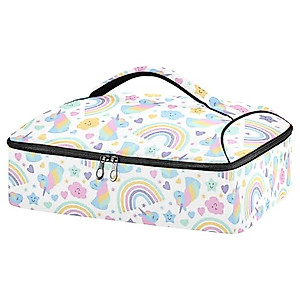 Kcldeci Insulated Thermal Food Carrier Insulated Casserole Carrier for Hot or Cold Food,Unicorns Rainbow and Stars Insulated Tote Bag for Potluck Cookouts Parties Picnic,Lasagna Lugger