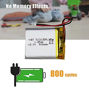 KBT 3.7V 500mAh Li-Polymer Battery: 503035 Lipo Rechargeable Lithium-ion Replacement Batteries with PH 1.25 JST Connector, PH2.0/2.54 JST Connector for Replacement - 4pack