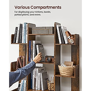 VASAGLE Bookshelf, Tree-Shaped Bookcase with 13 Storage Shelves, Rounded Corners, 9.8”D x 33.9”W x 55.1”H, Rustic Brown ULBC67BXV1
