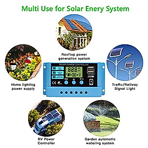 Peidesi PWM 30A Solar Charge Controller 12V 24V PV Regulator for Lifepo4 Lithium Gel Lead Acid for 100W 200W 300W Solar Panel LCD Display Dual USB 5V Output PDS-12V30A-CON