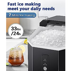 Joy Pebble Ice Maker Countertop, 10,000pcs/33lbs/Day Pebble Ice, Portable Nugget Ice Maker Machine with Handle, Self-Cleaning, Ice Scoop and Basket, Handheld Ice Maker for Kitchen/Home/Office/Party