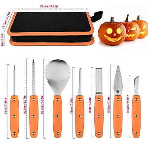 Halloween Pumpkin Carving Knives, Professional Heavy Duty Stainless Steel Punkin Carver Kit Tools with Carrying Case (7 piece set)