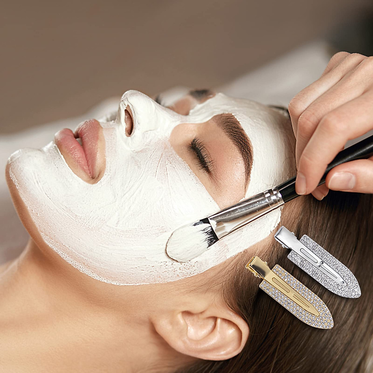 MADHOLLY 4pcs Rhinestone No Bend Hair Clips - Metal Shiny Styling Diamond Cut Pin Clip No Dent No Crease Hair Clips Bling Curl Pin Barrette Small Gifts for Women Girl Makeup, Silver & Gold