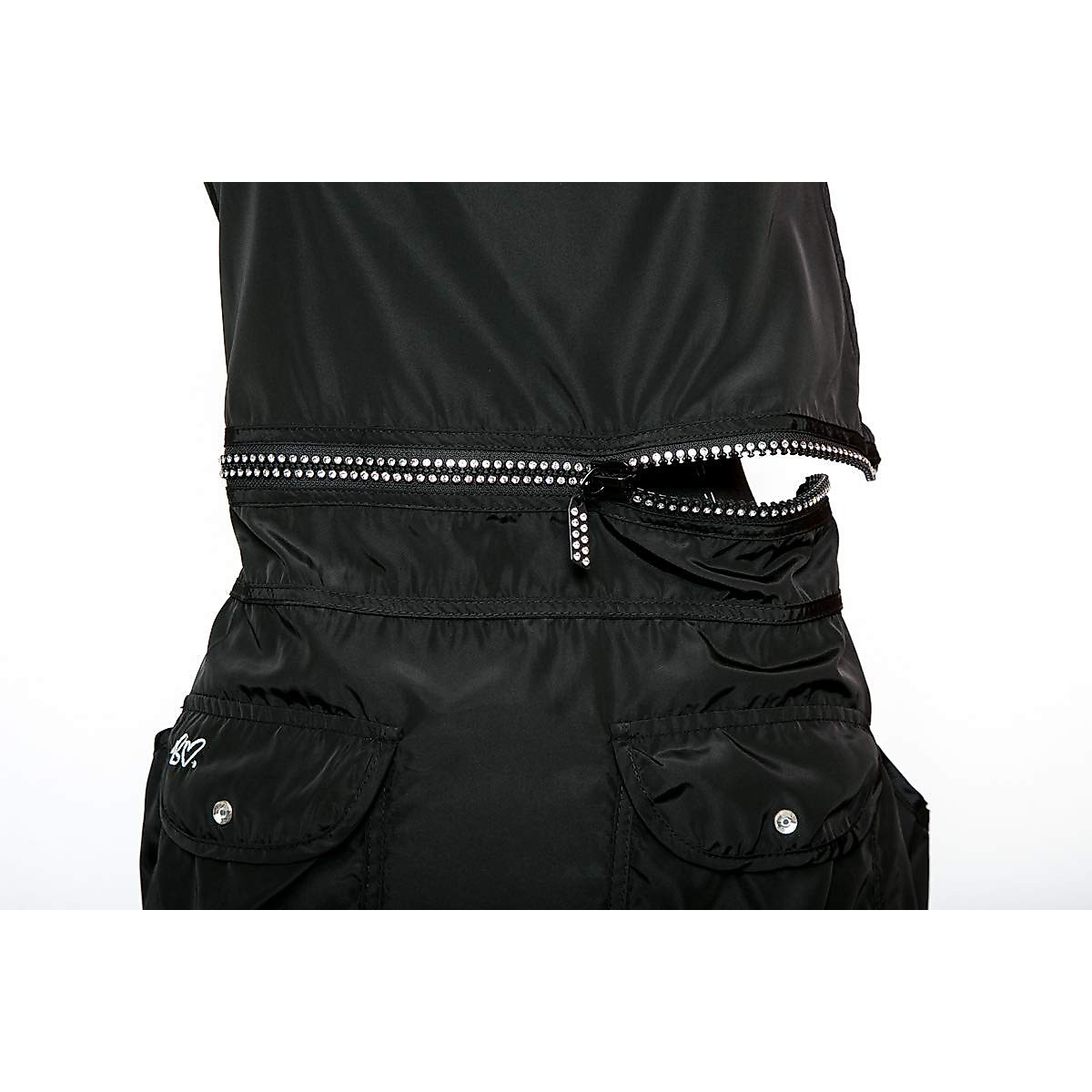 BeautyLove Love Struck Apron Bling Rhinestone Zipper Waist Zip Off Top Pockets Stain Bleach and Water Resistant Silky Polyester Salon Stylist Apron