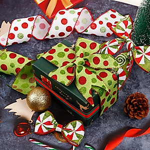 Christmas Ribbon Wired 24 Yard 2.5 Inch Wide Christmas Tree Ribbon Candy Dot Ribbon for Wrapping, Christmas Tree, Wreath, Garland, Home Decor