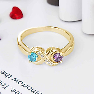 BETHZA Gold Mothers Ring 2 Birthstones 10k Yellow Gold Mom Ring 14k Gold Mothers Ring 2 Children 18k Gold Mother Daughter Ring Personalized Gold Family Birthstones Ring Customized