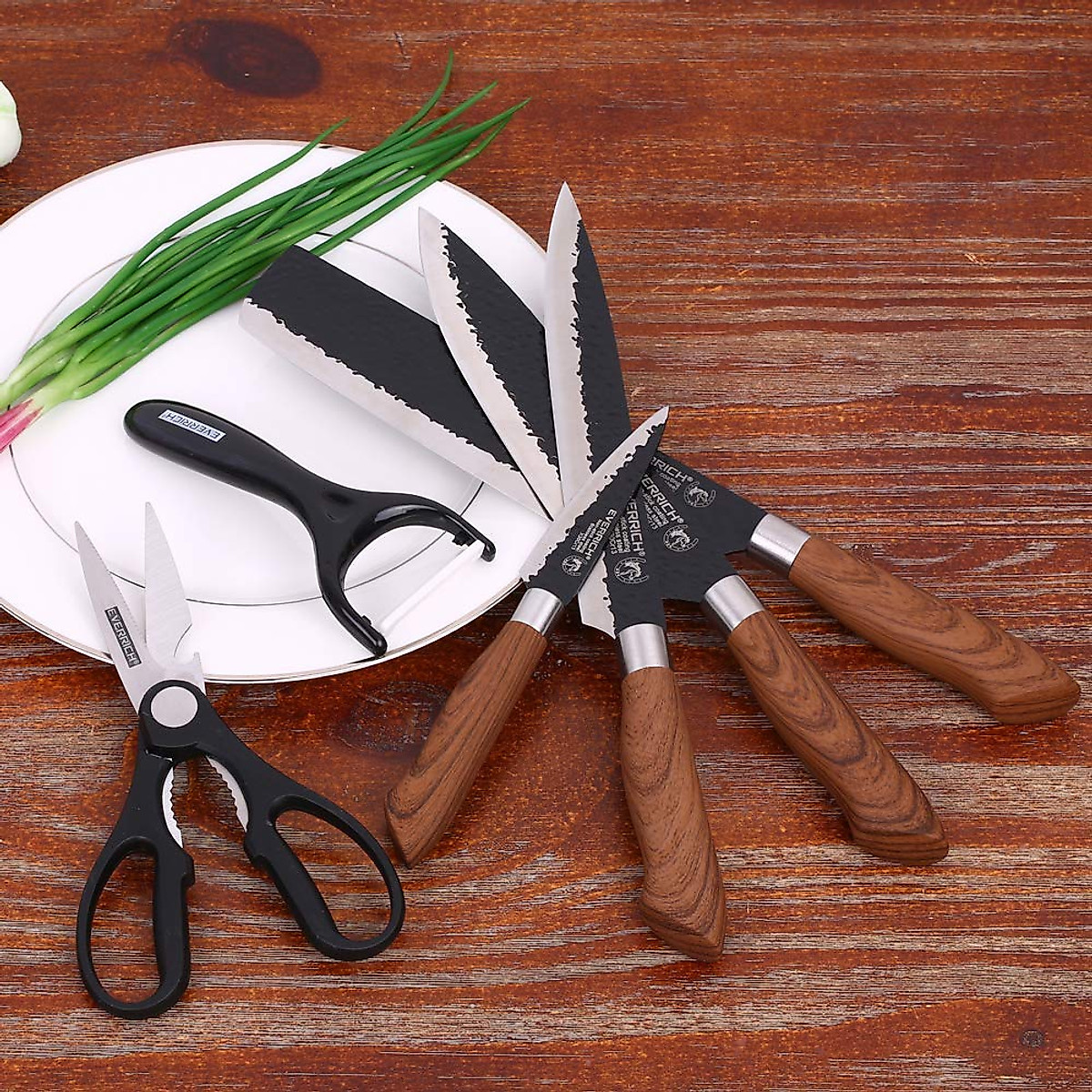 Kitchen Cutting Knives Set for Home, Sharp knives Set for the Kitchen Non-Stick Blades and Ergonomic Design Handles, Chef Knife Set with Gift Box Including Peeler and Shears
