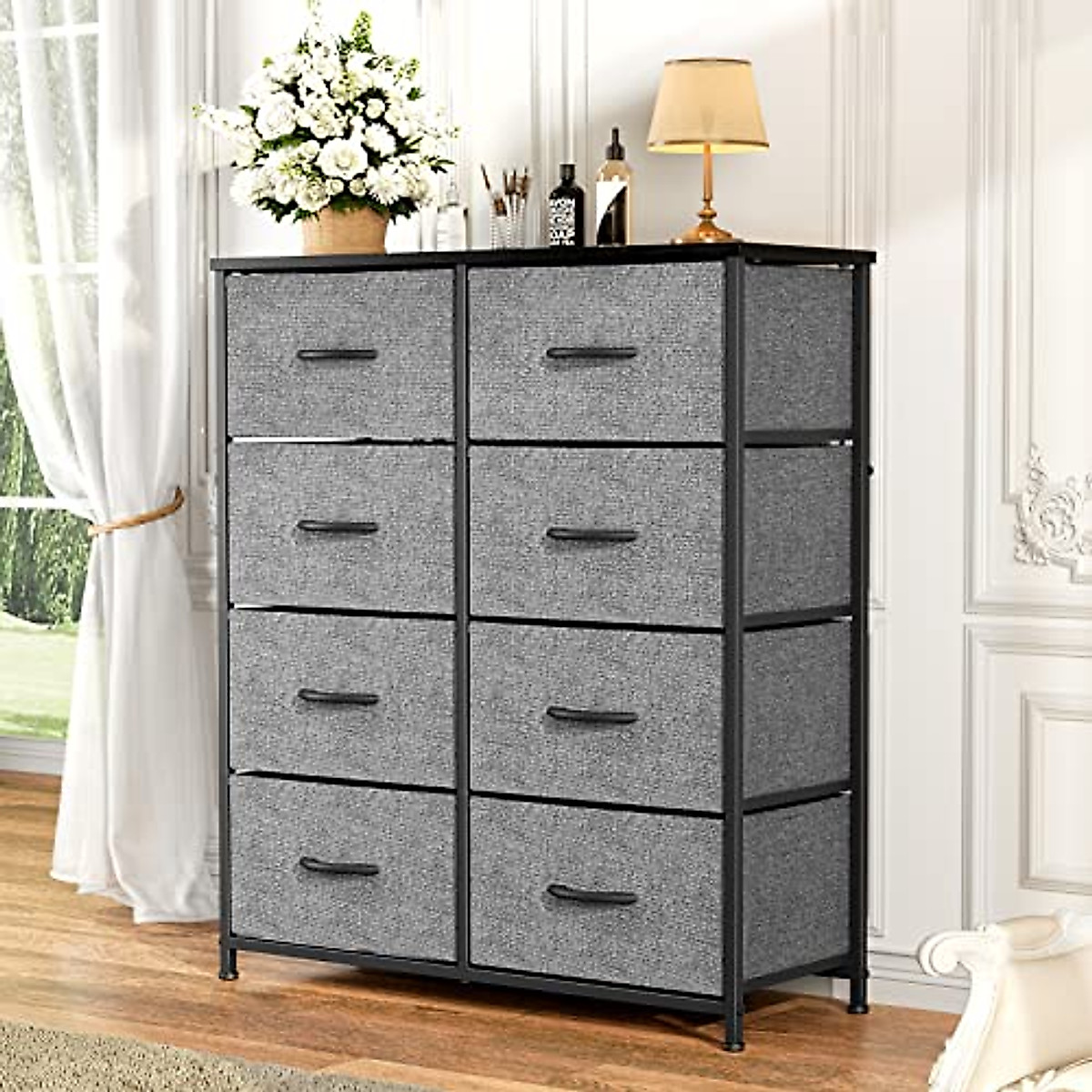SMUG Dresser, Drawers Dresser for Bedroom Cabinet Organizers Wood Top Table Furniture with 8 Fabric Storage Drawers Chest Tower Unit, Chest of Drawers for Closet, Living Room, Hallway, Porch