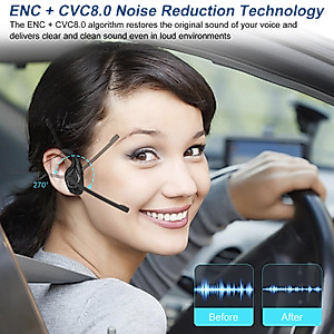 Giveet Bluetooth 5.3 Headset with Boom Microphone, Noise Cancelling Open Ear Headphones for Phone PC Laptop Computer, Lightweight & Comfortable Wireless Headset for Office Home Working Driving, 10 Hrs