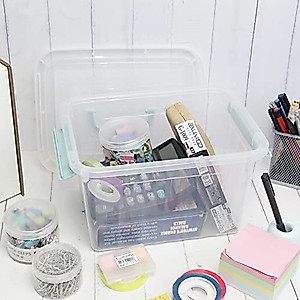 Ucake 8 Quart Plastic Small Storage Box with Handel, Clear Storage Bin with Lid, 6 Pack