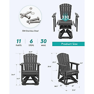 SERWALL Adirondack Swivel Glider Chair, HDPE Swivel Glider for Outdoor, All-Weather Glider Chair for Porch, Balcony, Slate Grey