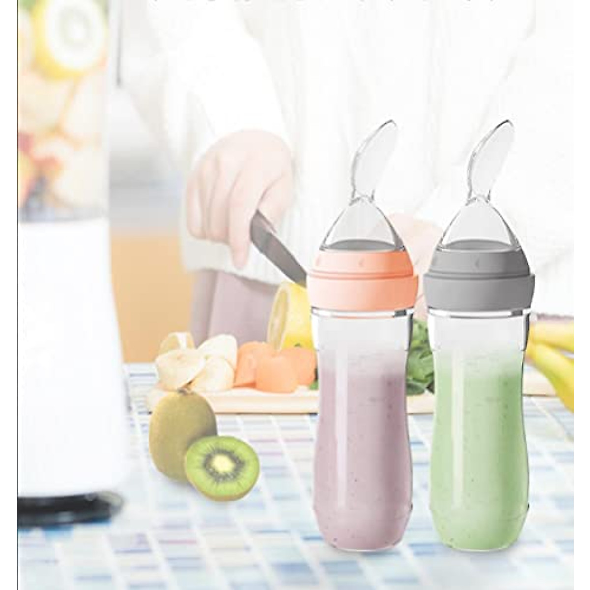 haakaa Silicone Baby Food Dispensing Spoon Feeder 4oz- Infant Squeeze Cereal Feeder, Baby Fresh Food Feeder, Feed Bottle for Puree,Solid Baby Food,BPA Free, 4m+ Babies - Grey