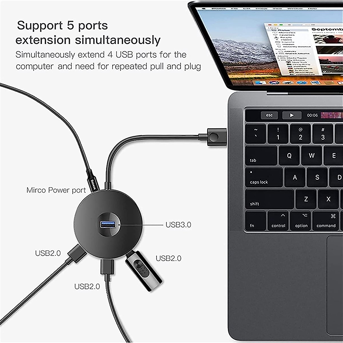 USB 3.0 4-Port USB Hub 5gbps Adapter USB Type C Hub Computer Pc for MacBook Huawei Type C USB 3.0 Hub (Type C,Black) (Type C,Black)