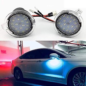 KURL-T Full LED Side Under-Mirror Puddle Light Lamp Assembly Replacement For Fo rd F 150 Expedition Explorer Edge Flex Fusion Taurus X Lincoln Mercury, Blue Light, 2 PCS