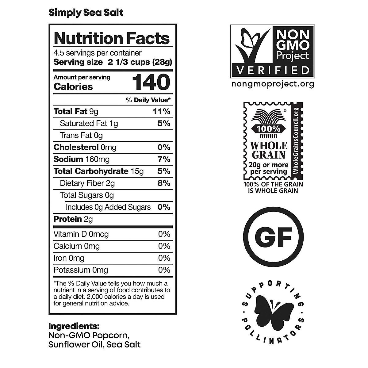 Black Jewell Simply Sea Salt Hulless Heirloom Popped Popcorn 4.5 Ounces (Pack of 3)