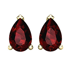 Dazzlingrock Collection 18K 7X5 MM Each Pear Garnet Ladies Solitaire Teardrop Stud Earrings, Yellow Gold