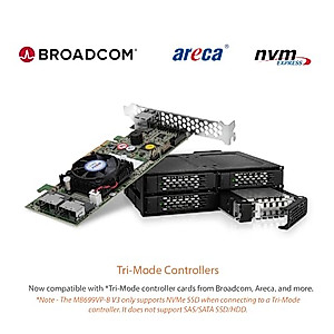 ICY DOCK ToughArmor MB699VP-B V3-4X U.2 NVMe PCIe 4.0 SSD to SFF-8612 OCuLink (According to SFF-9402 Rev 1.1) Removable Frame Metal Black (Compatible with Tri-Mode Cards)