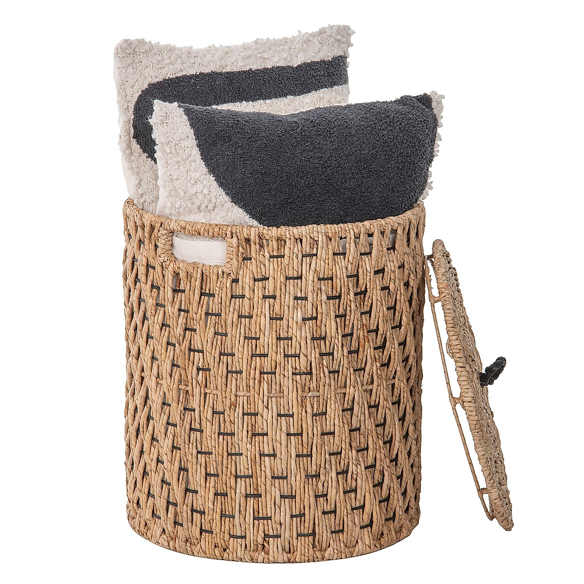 Round Sea Grass Laundry Basket with Removable Liner and Lid with Handle - Handwoven Seagrass in Coastal, Natural Decor Style - Seagrass Storage Bin for Your Home - 18 in. height - from Kouboo