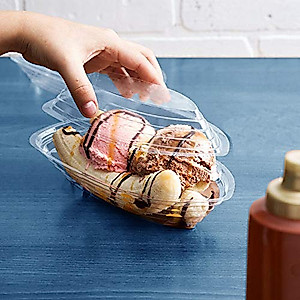 Fit Meal Prep [100 Pack] Banana Split Boat Plate 8oz and 12oz - Clear PET Plastic Disposable Ice Cream Sundae Splits Bowl Tray for Gelato Parlors, Cafes, Parties, Home and Restaurants