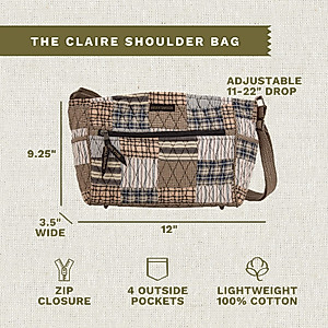 Bella Taylor Ninepatch Star Claire Quilted Cotton Country Patchwork Crossbody Shoulder Bag; Burgundy and Tan