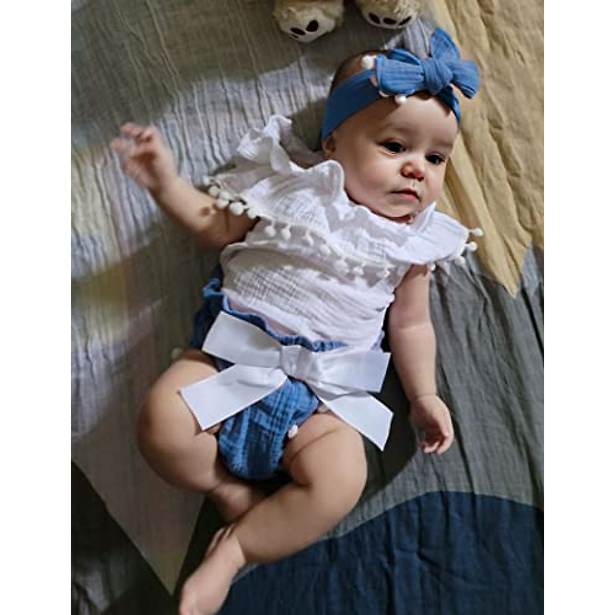 Newborn Baby Girls Clothes Floral Sleeve Romper+ Floral Short Pant 2pcs Summer Outfit 0-3 Months Blue