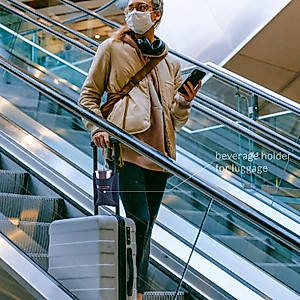 simpletome Luggage Cup Holder Hands-Free Travel Drink Caddy Bag Attachment Simple Style Elastic Materials Easy to Install and Remove(Black)