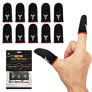 10 Pack Mobile Phone Gaming Finger Sleeves, Nuozme Finger Sleeves Fit All Touchscreen Devices, 0.15mm Superconducting Nanofibers, Smooth Feel, Anti-Sweat, Extremely Thin, Red Edge