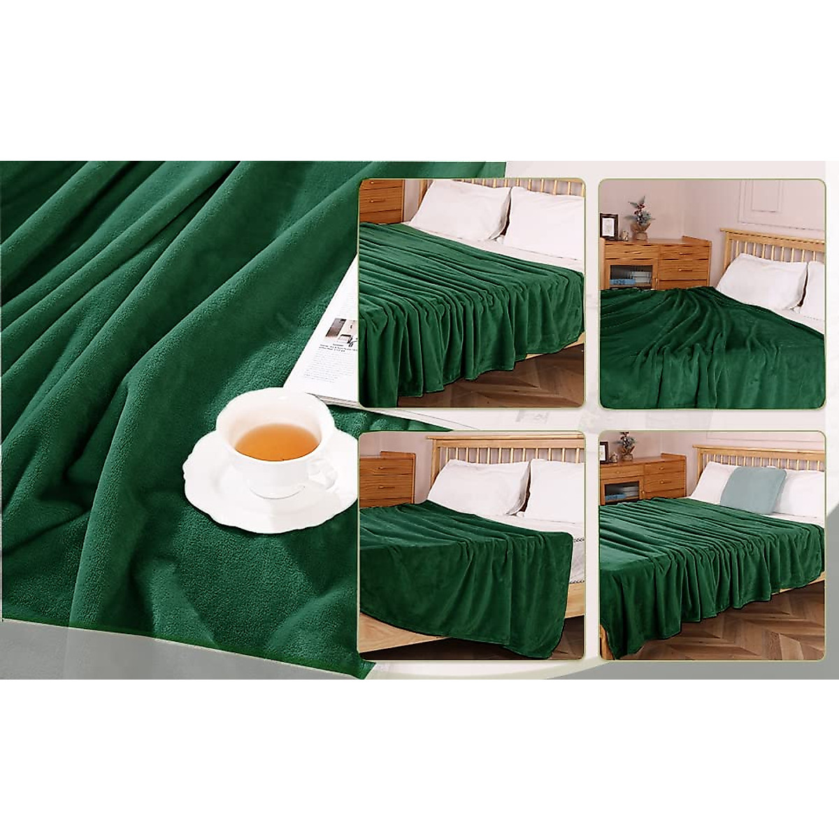 Rerelife Soft Fleece Throw Blanket, Throw Plush Cozy Thick Flannel 350GSM Lightweight Blanket for Couch Bed Sofa (Dark Green, 40x60 Inches)