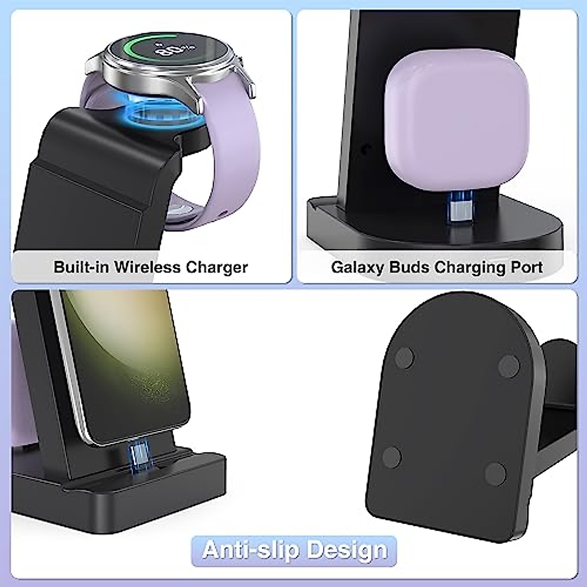 Charging Station for Samsung, Cabepow 3 in 1 Fast Charger Station for Samsung Galaxy S23 Ultra/S22/S21/S20/Note 20/Z Flip 4/Z Fold 4,Samsung Watch Charger for Galaxy Watch 5 Pro/4/3, Galaxy Buds