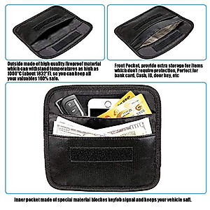 Hodufy Faraday Bags, Fireproof & Waterproof Faraday Key Fob Protector, Cell Phone Signal Jammer, Faraday Cage, Car RFID Signal Blocking (Black)