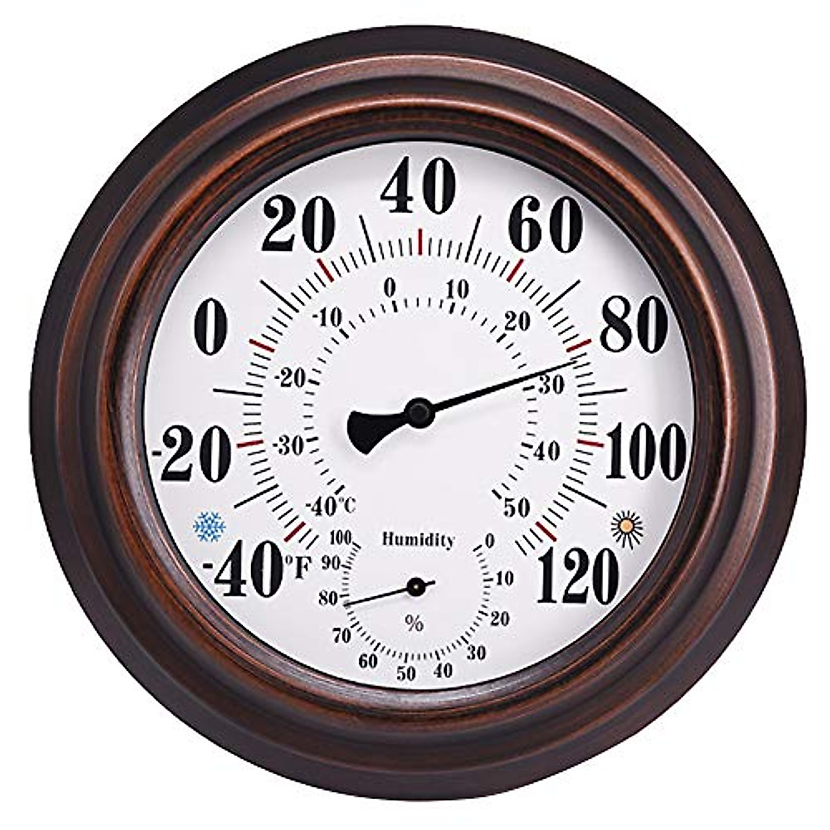 Indoor Outdoor Thermometer - Premium Steel Wall Thermometer Hygrometer for Patio, Wall or Decorative, No Battery Required Hanging Thermometer 8" Round Diameter (Bronze)