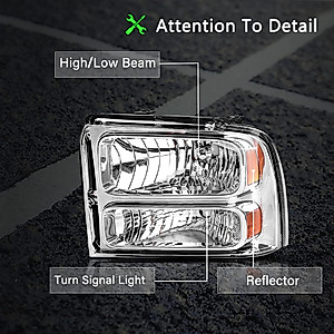 BRYGHT Headlight Assembly Fit for 2005 to 2007 Ford F250 F350 F450 F550 Super Duty / 2005 Ford Excursion Driver and Passenger Side
