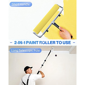 SKGPOLE 3FT Telescopic Paint Roller Pole, Multi-Function Paint Roller Kit with Lightweight Sturdy Aluminum 1-3FT Telescopic Extension Pole, House Paint Roller Brush for Walls, Ceiling, Decks, Doors