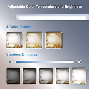 PSIVEN LED Desk Lamp, Clamp on Desk Light, Eye-Caring Gooseneck Clip on Light, 3 Color Modes, Stepless Dimming - Highly Adjustable Clamp Task Lamp/Table Lamp for Reading, Sewing, Drafting, Office