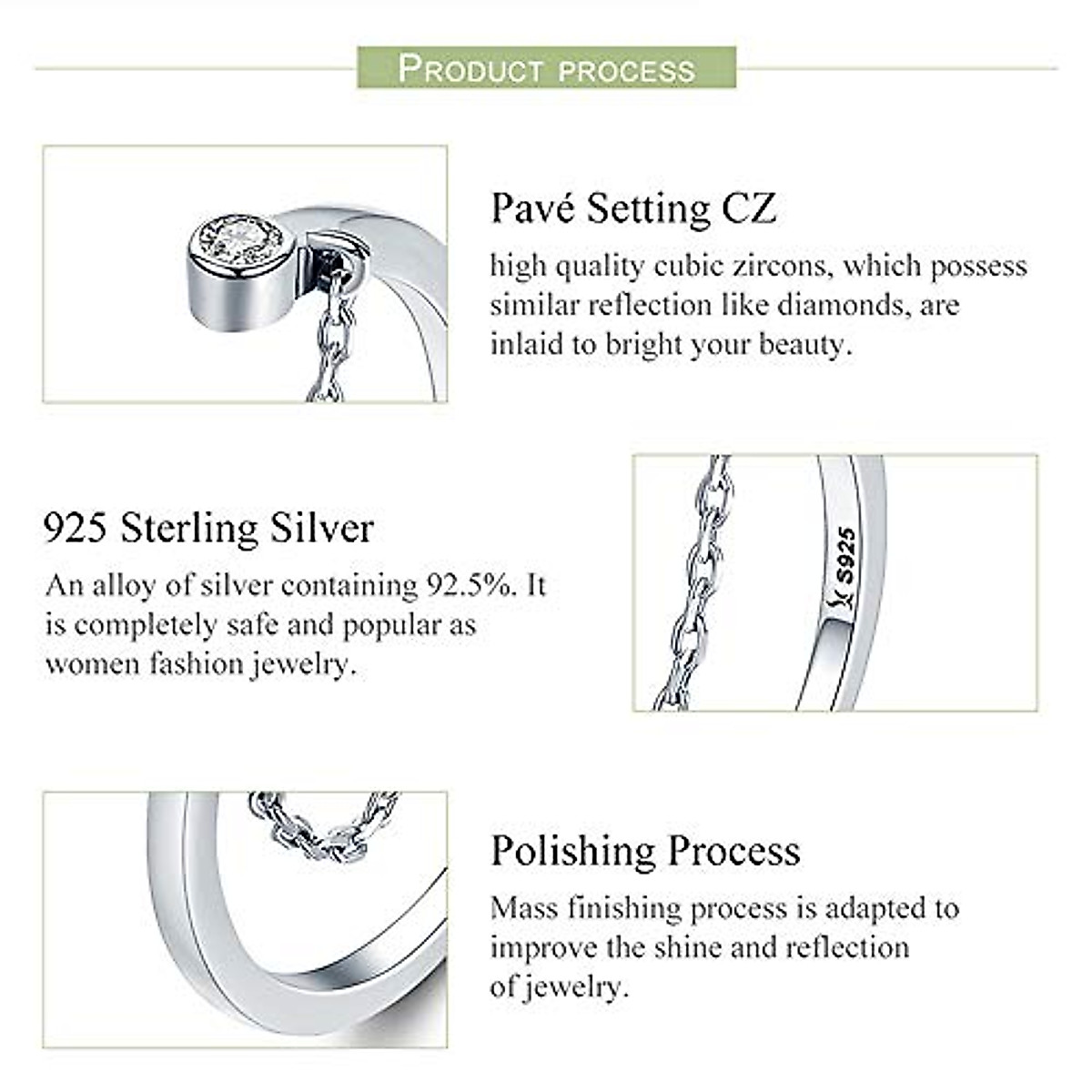 Minimalist Sterling Silver Stackable Rings Statement Ring Finger Band Adjustable CZ Chain Eternity Engagement Wedding Band Ring for Women Girls