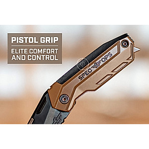 Spec Ops Tools Folding Utility Knife,Includes 3 Blades in Handle Storage, 3% Donated to Veterans